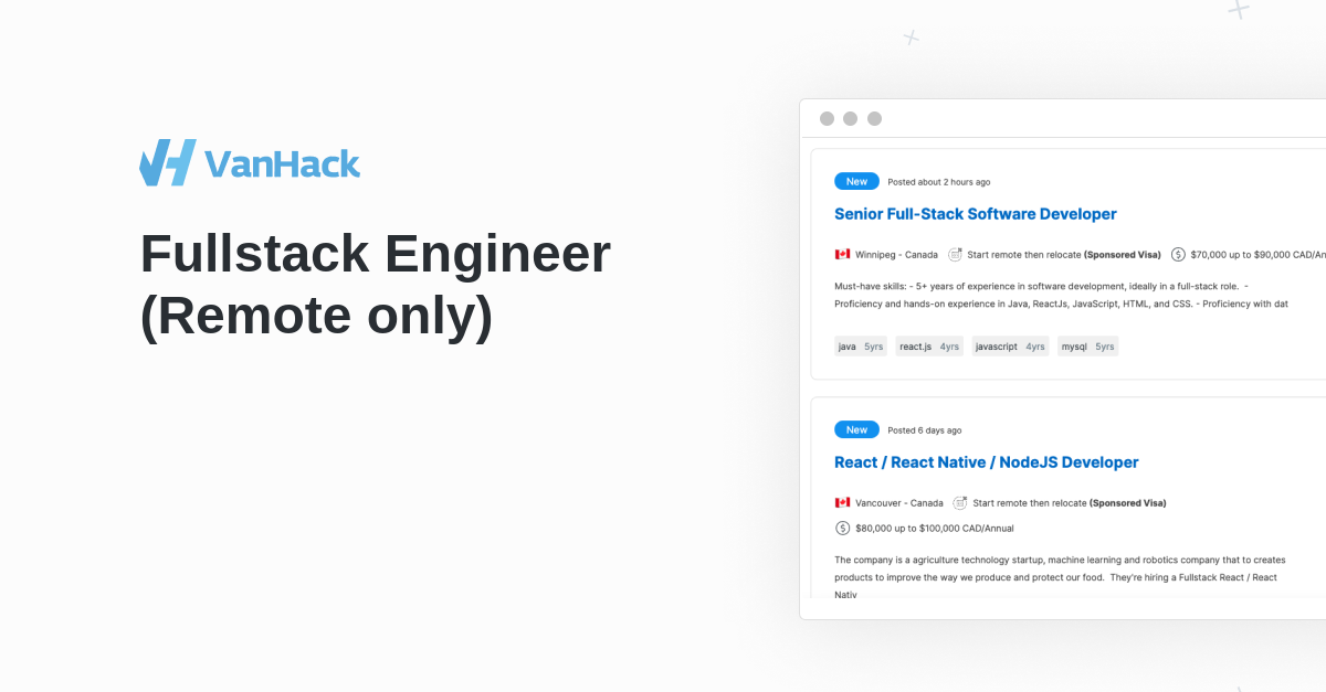 Fullstack Engineer (Remote only) - VanHack